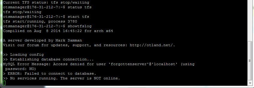 MySQL Error Message: Access denied for user 'forgottenserver'@'localhost' (using | OTLand