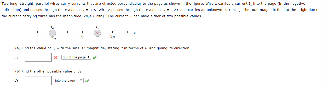 Solved Two long, straight, parallel wires carry currents | Chegg.com