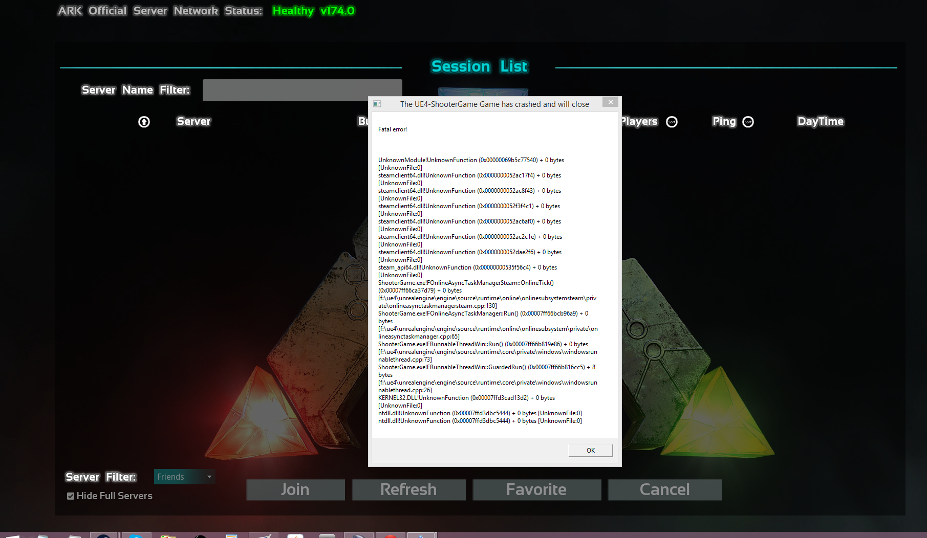 Bug Report: Fatal Error Crash on Server Select : r/playark
