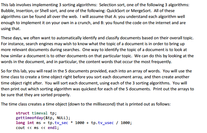 Solved C Sortingthis Lab Involves Implementing 3 Sorting