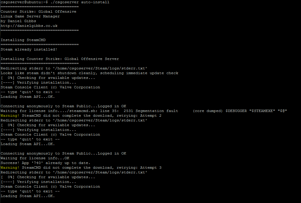 Unable to install csgoserver correctly · Issue #265 · GameServerManagers/LinuxGSM · GitHub