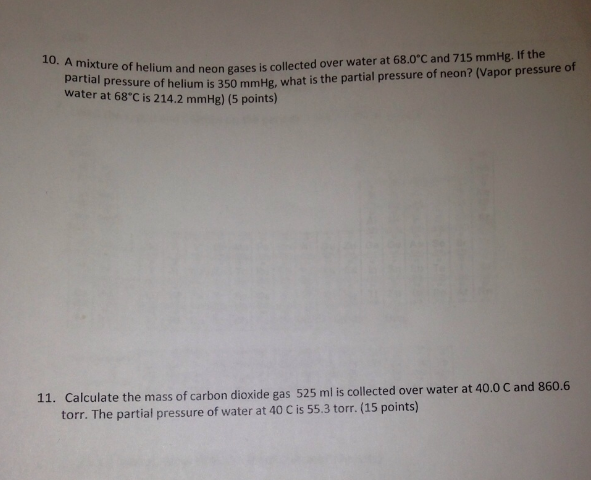 Solved A mixture of helium and neon gases is collected over | Chegg.com