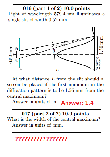 Solved 016 (part 1 of 2) 10.0 points Light of wavelength | Chegg.com
