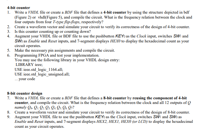 Solved 4 Bit Counter 1 Write A Vhdl File Or Create A Bdf