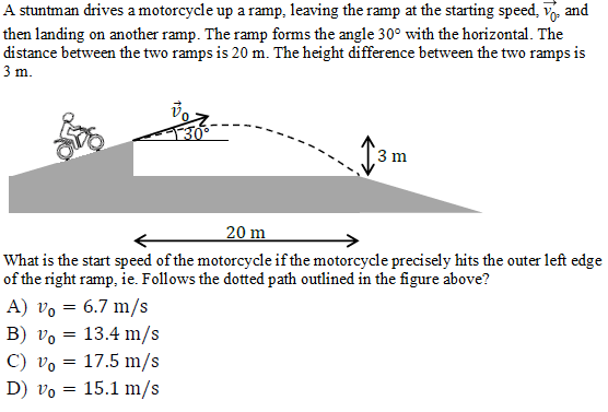Solved A stuntman drives a motorcycle up a ramp, leaving the | Chegg.com