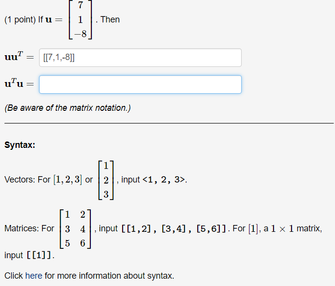 Solved 7 (1 point) If u-1 Then 8 uu17,1,-81 T. (Be aware of | Chegg.com