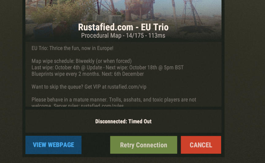 Disconnected: Timmed Out : playrust