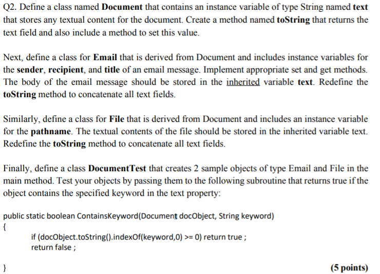 Solved Q2 Define A Class Named Document That Contains An
