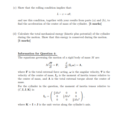 Solved 4. A solid cylinder of mass M and uniform density is | Chegg.com