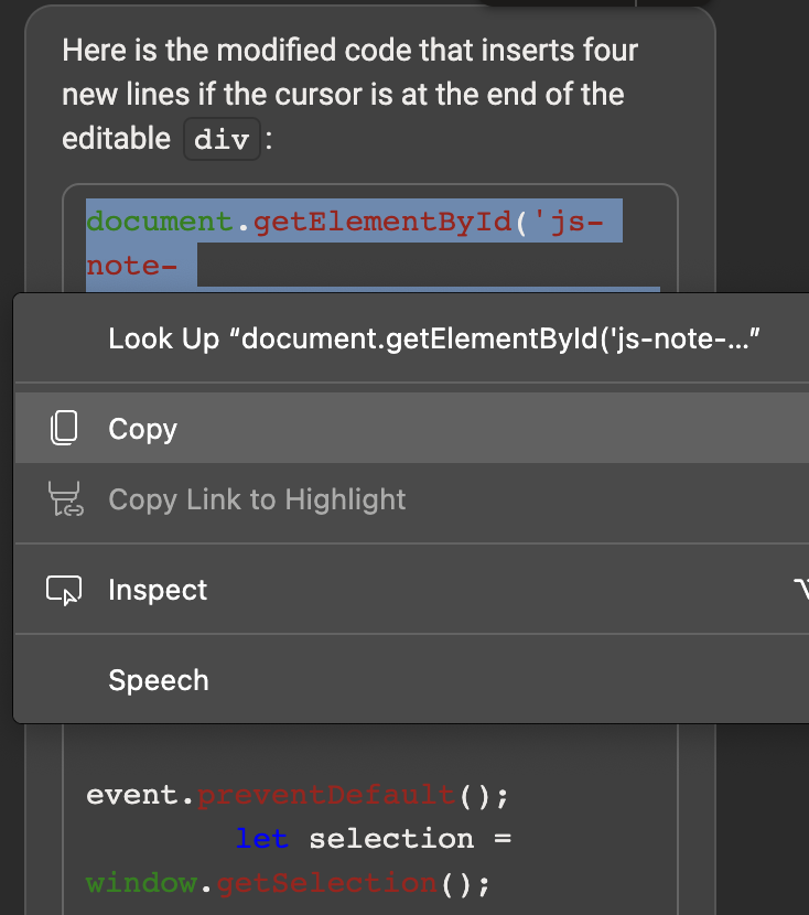 Edge Dev edition no longer allows Copying code from Bing sidebar. It only allows copying the ...