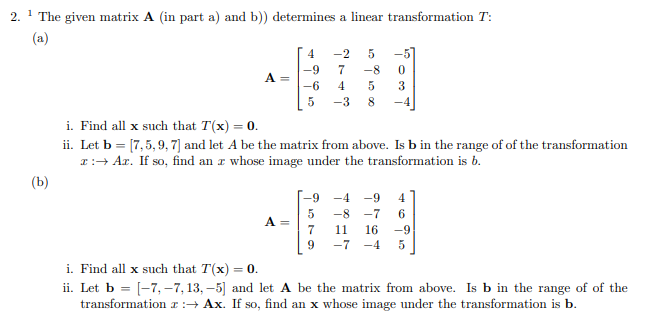 Solved 2. The given matrix A (in part a) and b)) determines | Chegg.com