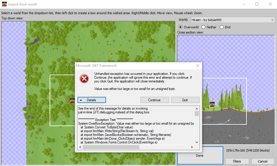 World Importer 'enhandled excpetion' - Issues and bugs - Mine-imator forums