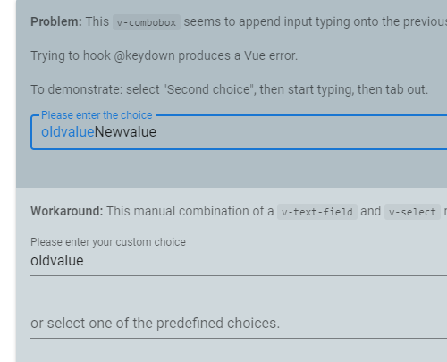 [Bug Report] v-combobox input problem · Issue #11527 · vuetifyjs/vuetify · GitHub