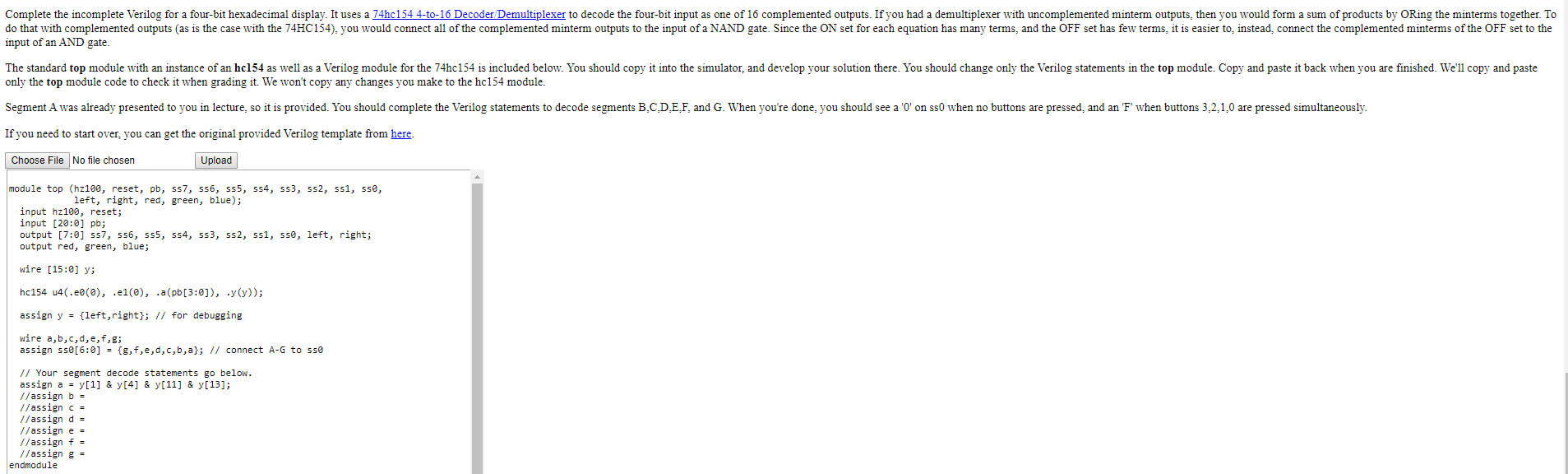 Complete the incomplete Verilog for a four-bit | Chegg.com