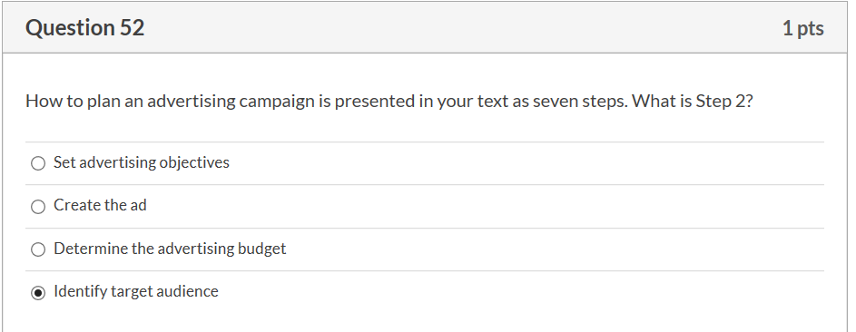 Solved Question 52 1 pts How to plan an advertising campaign | Chegg.com