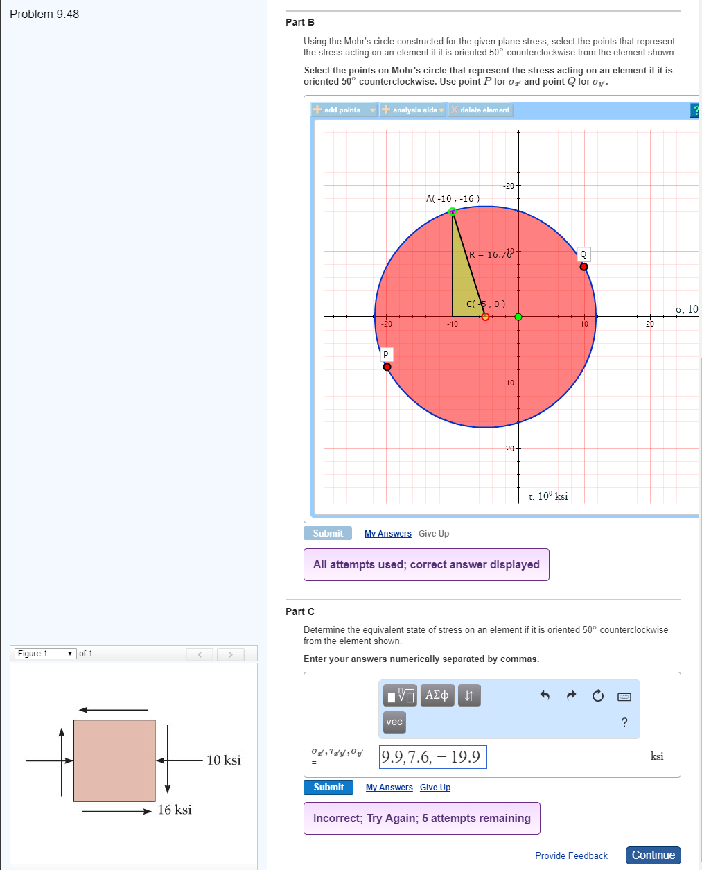 Solved Problem 9.48 Part B Using the Mohr's circle | Chegg.com