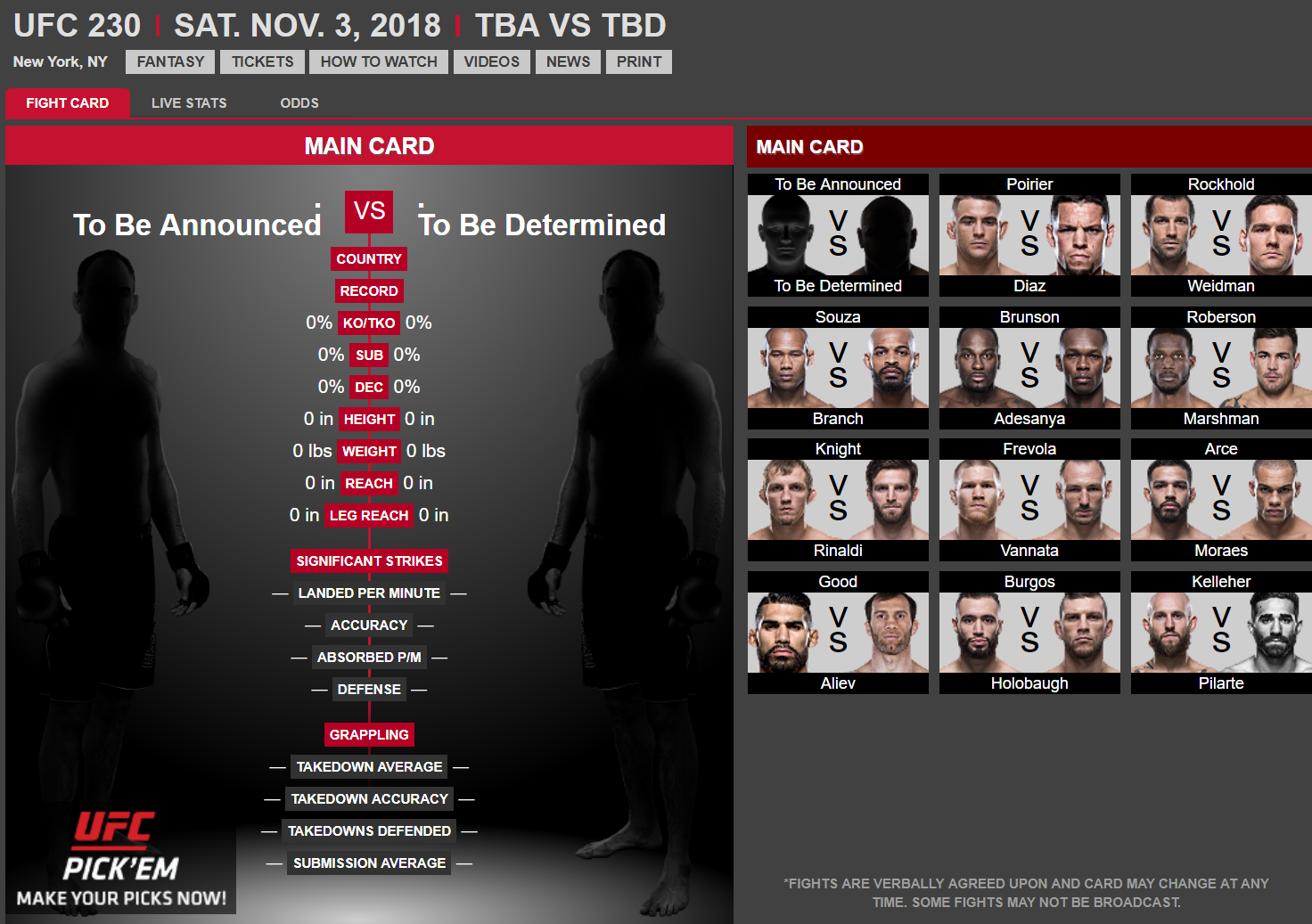 UFC 230 Remains Without a Main Event, There is Still Hope : r/MMA
