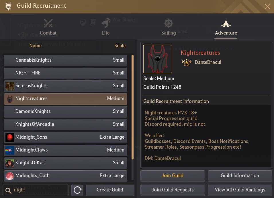 [Guild & Friends] [NA] [Progression Guild] Nightcreatures 18+ PVX ...