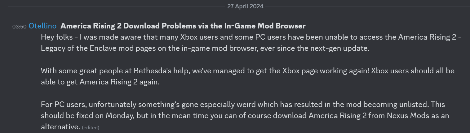 [Fo4] Status update for America Rising 2 on Xbox (and PC) : r/FalloutMods