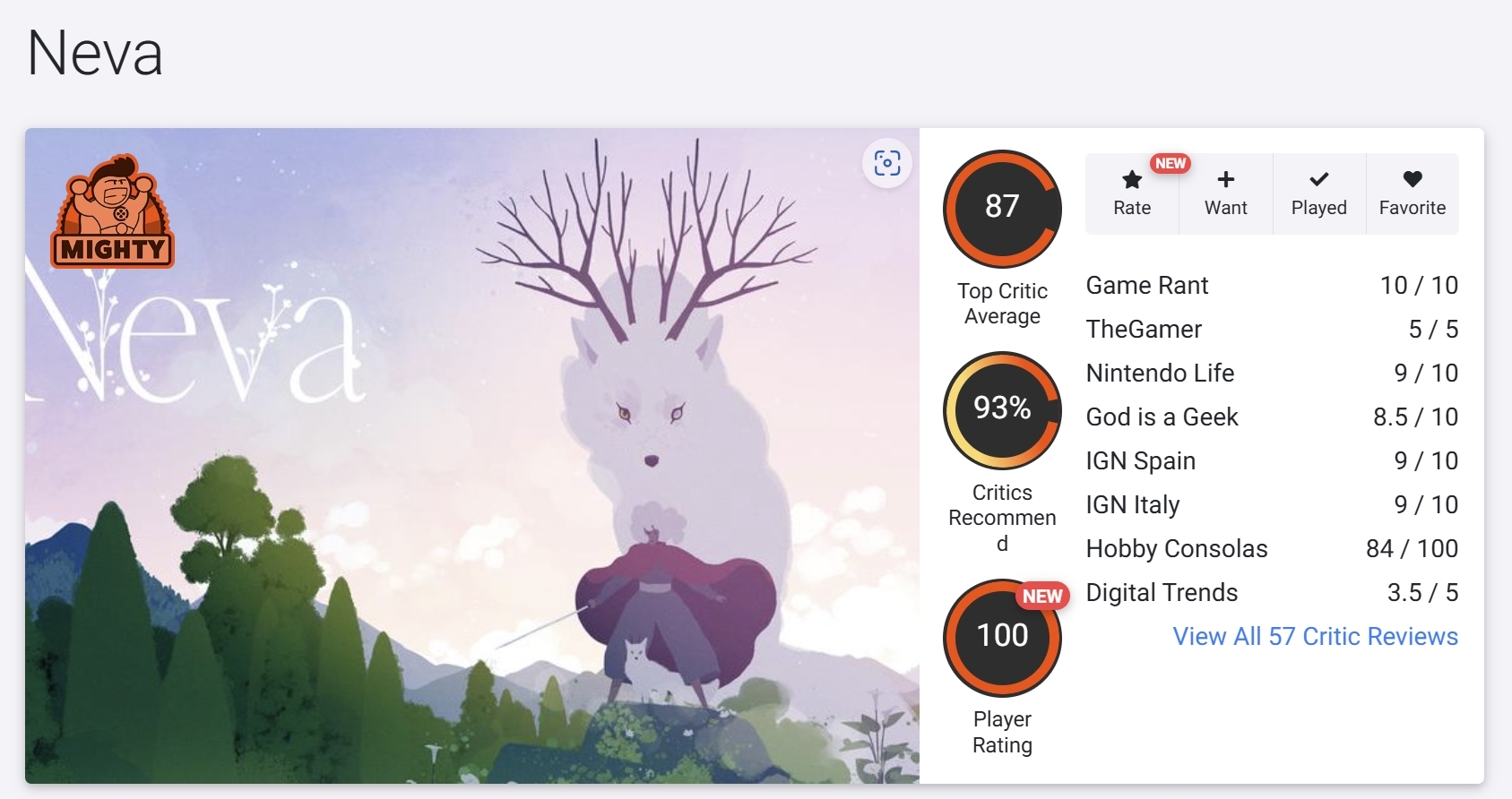 OpenCritic now displays a "Player Rating" right next to critic ratings ...