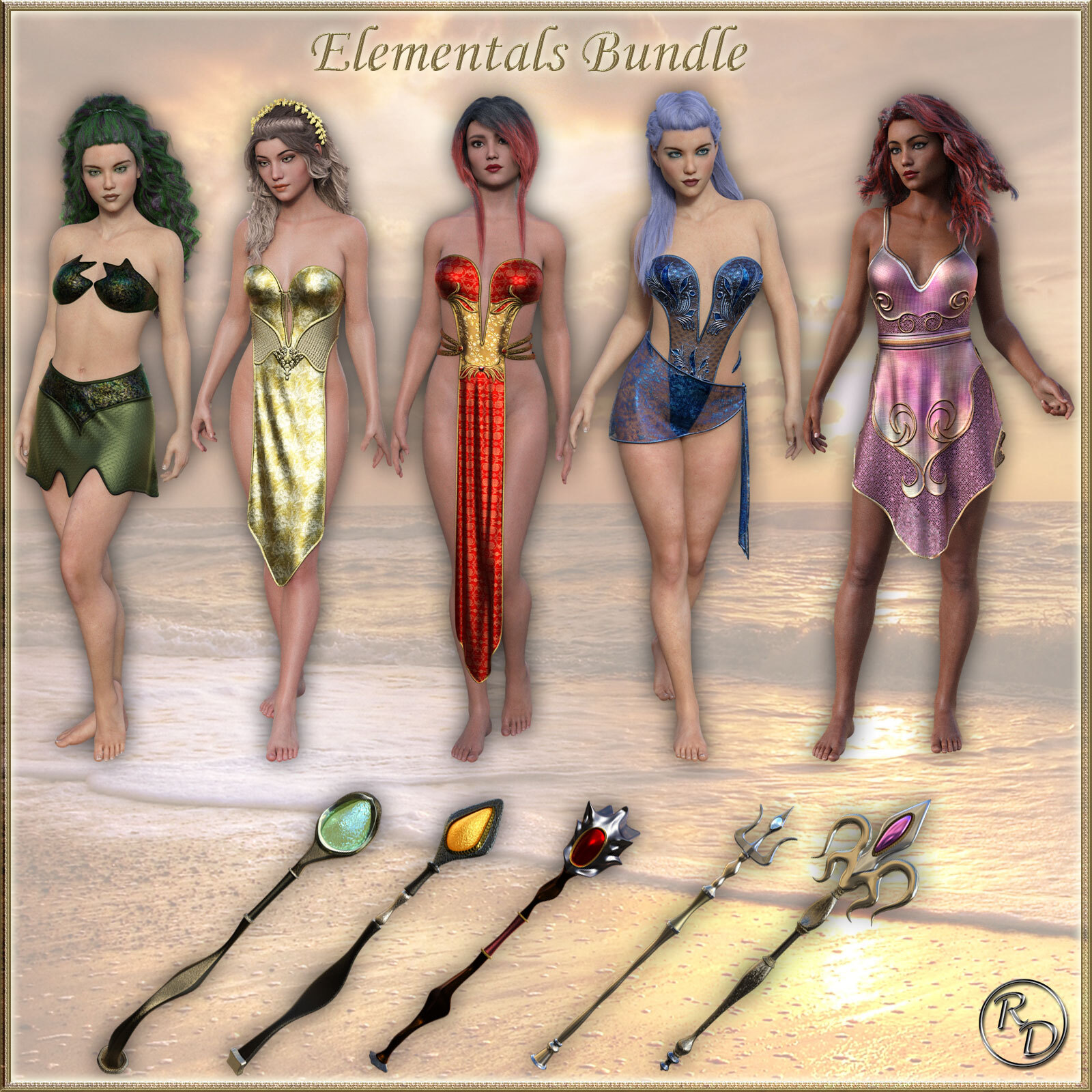 DForce Elementals For Genesis 8.1 Female - The Bundle - Free Daz 3D Models