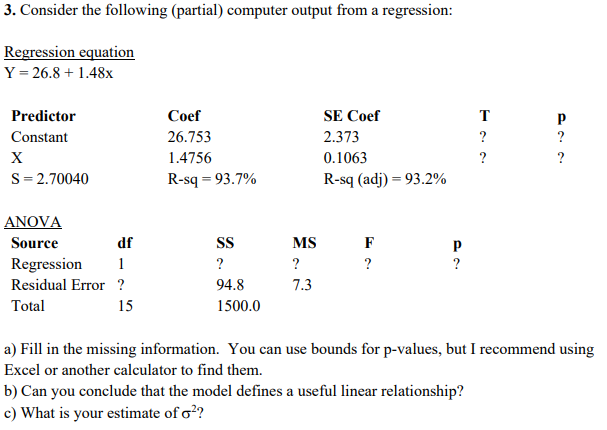 Solved 3 Consider The Following Partial Computer Output 