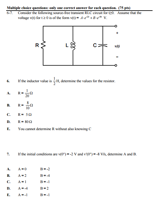 Solved Consider the following source-free transient RLC | Chegg.com