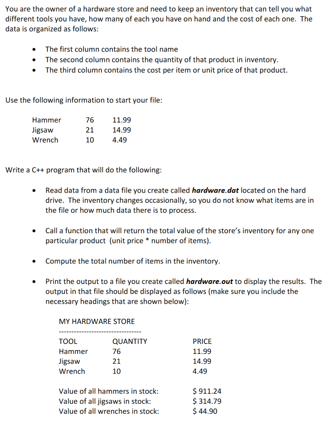 Solved You are the owner of a hardware store and need to | Chegg.com