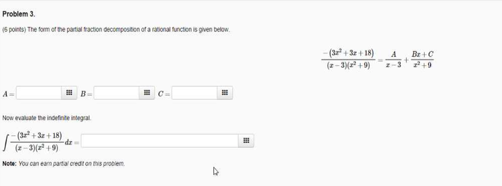 Solved Problem 3. (6 points) The form of the partial | Chegg.com