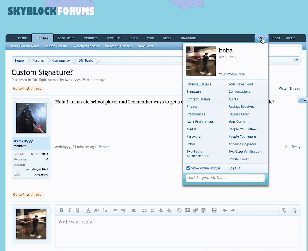 Custom Signature? | Skyblock Official Site