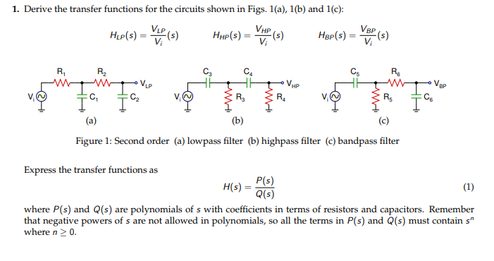 Solved 1. Derive the transfer functions for the circuits | Chegg.com