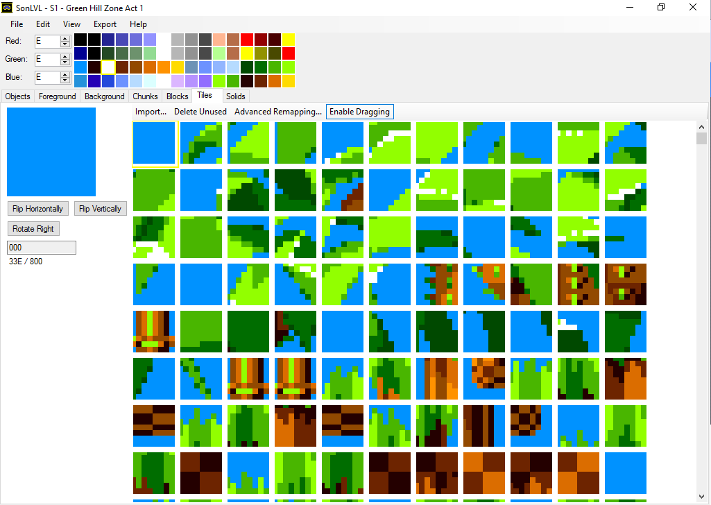 Editing tiles in Sonic 1 with SonLVL.