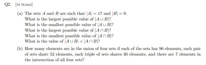 Solved Q2. 10 MARKS 17 and B (a) The sets A and B are such | Chegg.com