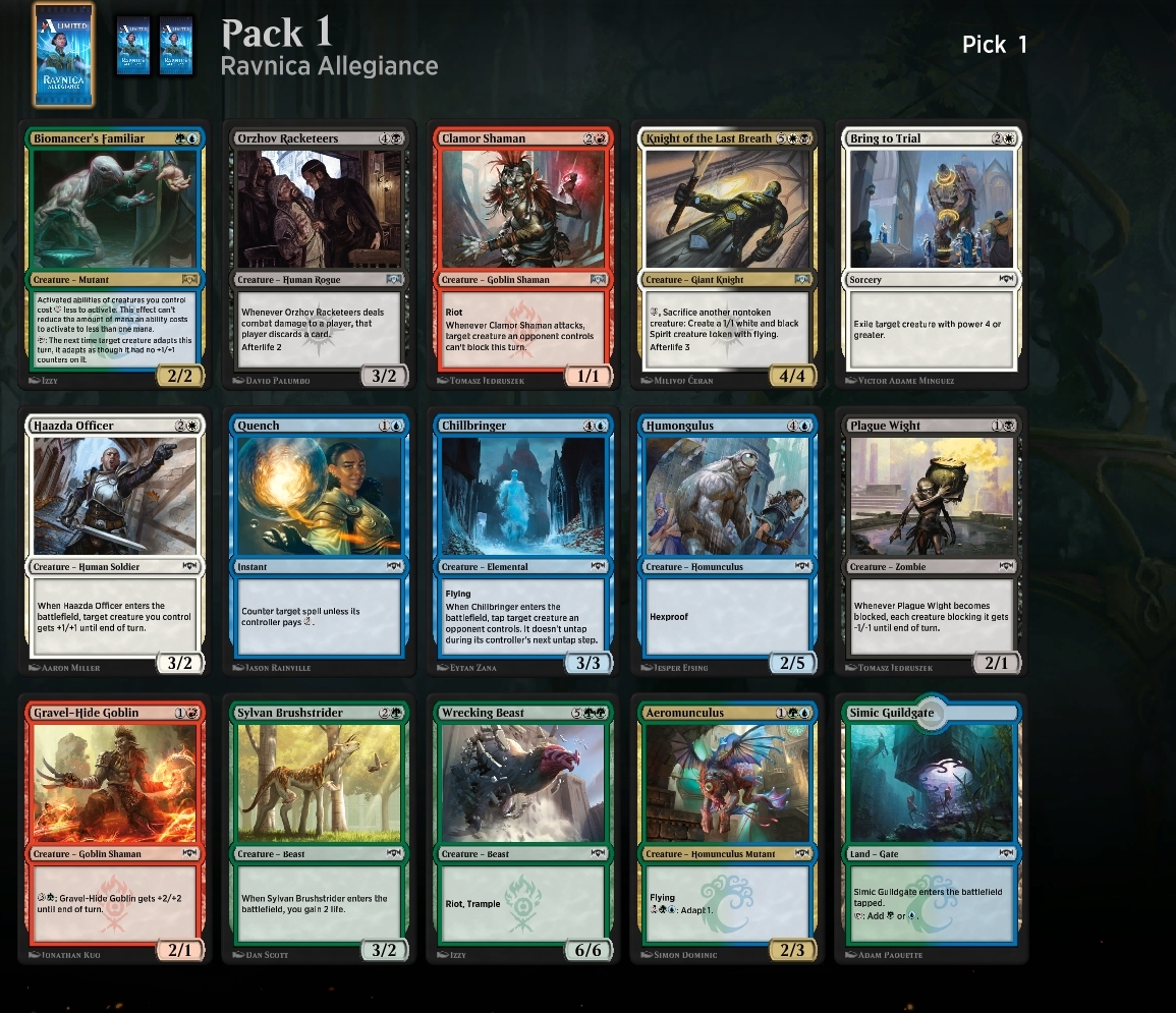 [RNA Bo1 Draft] Pack 1 Pick 1 - Biomancer's Familiar, Chillbringer or ...