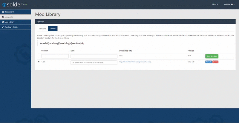 Deleting a mod version from /mod/view/ will result in a notification that says "error: Not Found ...