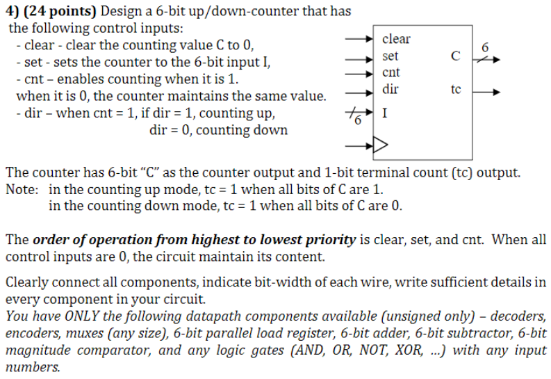 Solved set 4) (24 points) Design a 6-bit up/down-counter | Chegg.com