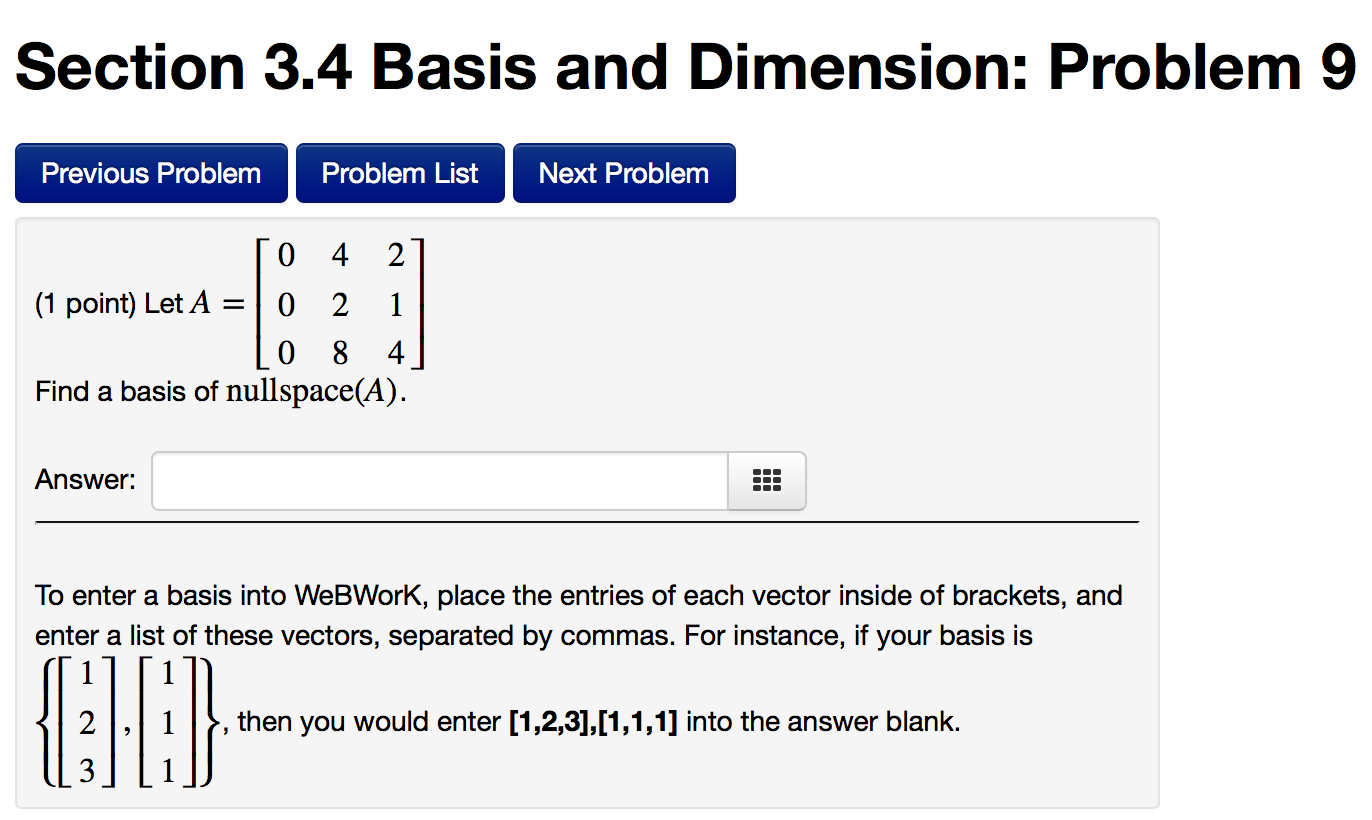 Solved Section 3.4 Basis and Dimension: Problem9 Previous | Chegg.com