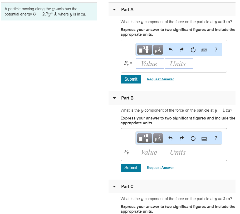 Solved A particle moving along the y -axis has the potential | Chegg.com