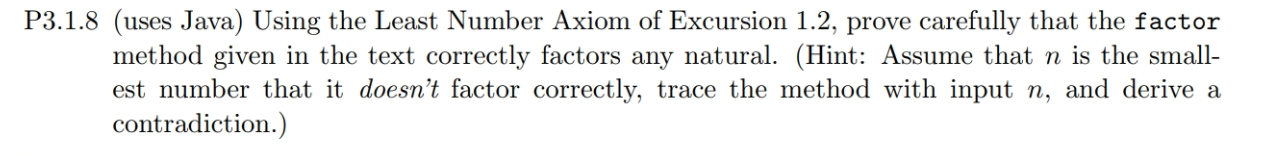 P3.1.8 (uses Java) Using the Least Number Axiom of | Chegg.com