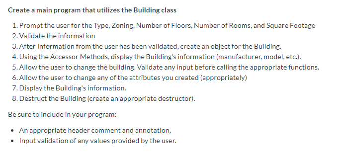 Solved Create a Building class. 1. The attributes for the | Chegg.com