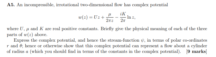 A5. An incompressible, irrotational two-dimensional | Chegg.com