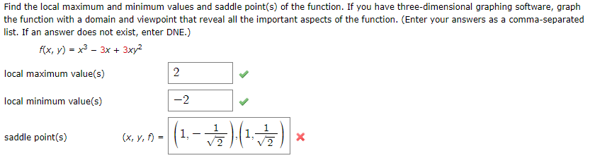 Solved Find the local maximum and minimum values and saddle | Chegg.com