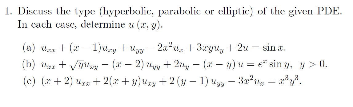Solved 1. Discuss the type (hyperbolic, parabolic or | Chegg.com