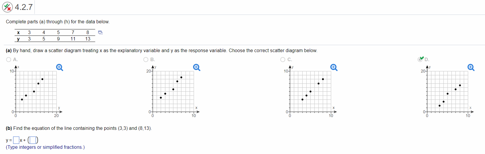 Solved &4.2.7 Complete parts (a) through (h) for the data | Chegg.com