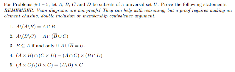Solved For Problems #1-5, let 1 B, C and D be subsets of a | Chegg.com