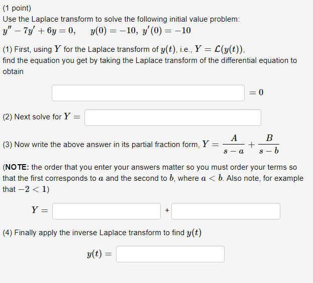 Solved 1 Point Use The Laplace Transform To Solve The Chegg