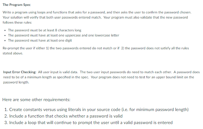 Solved The Program Spec Write a program using loops and | Chegg.com