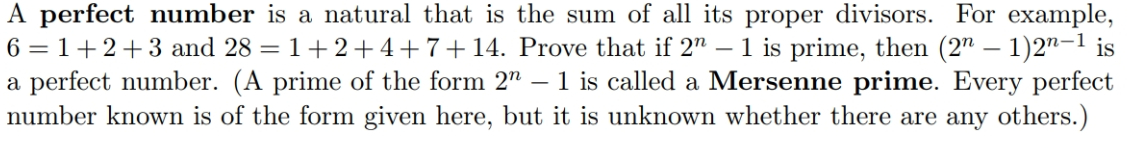 Solved A perfect number is a natural that is the sum of all | Chegg.com