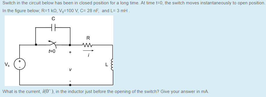Solved Switch in the circuit below has been in closed | Chegg.com