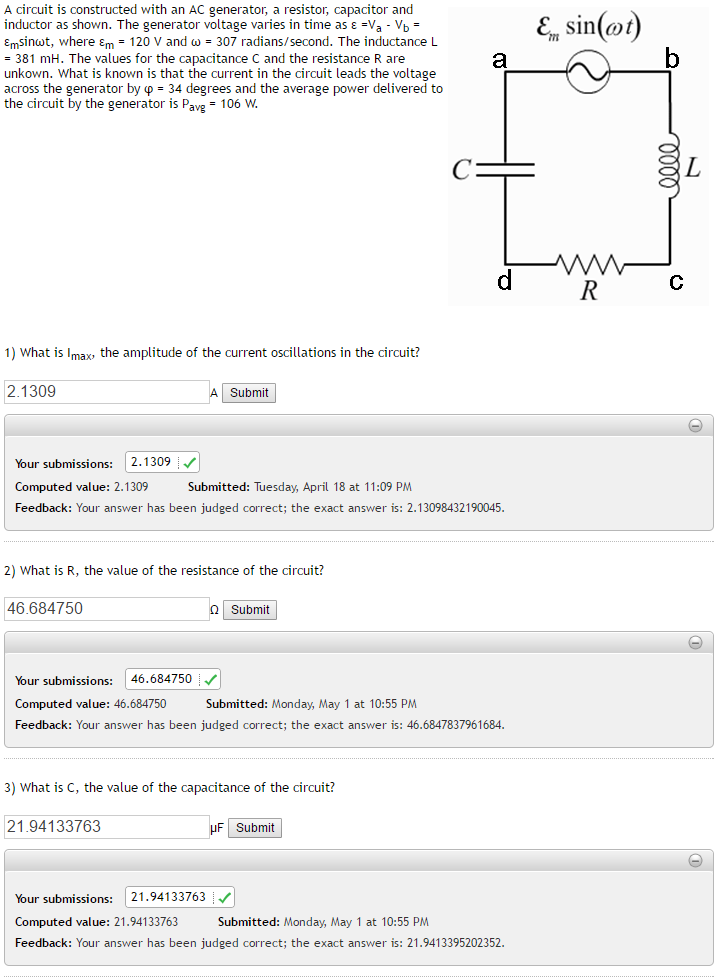 Solved A circuit is constructed with an AC generator, a | Chegg.com